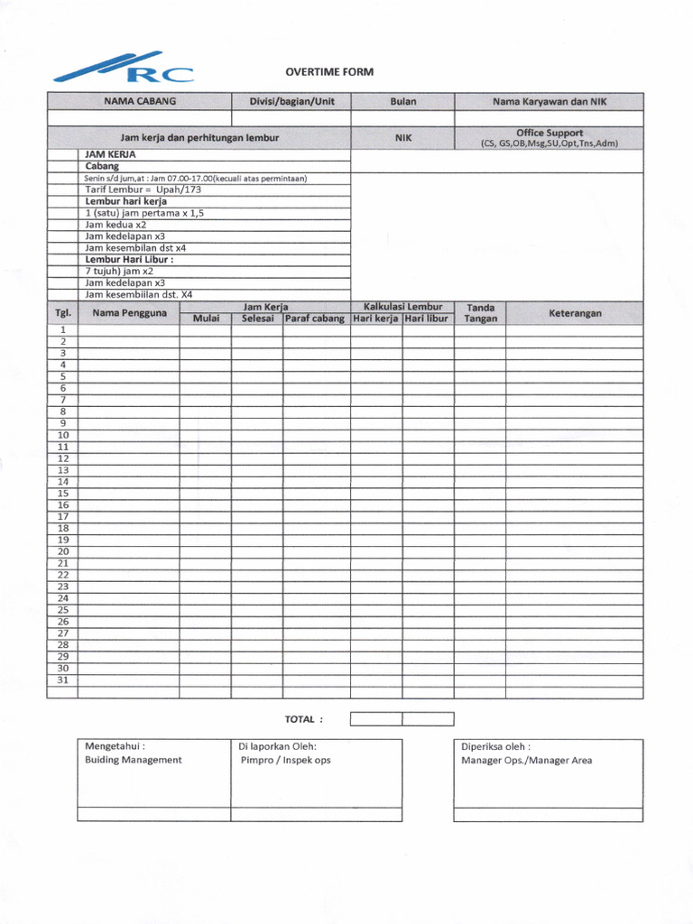 Form Lembur | PDF