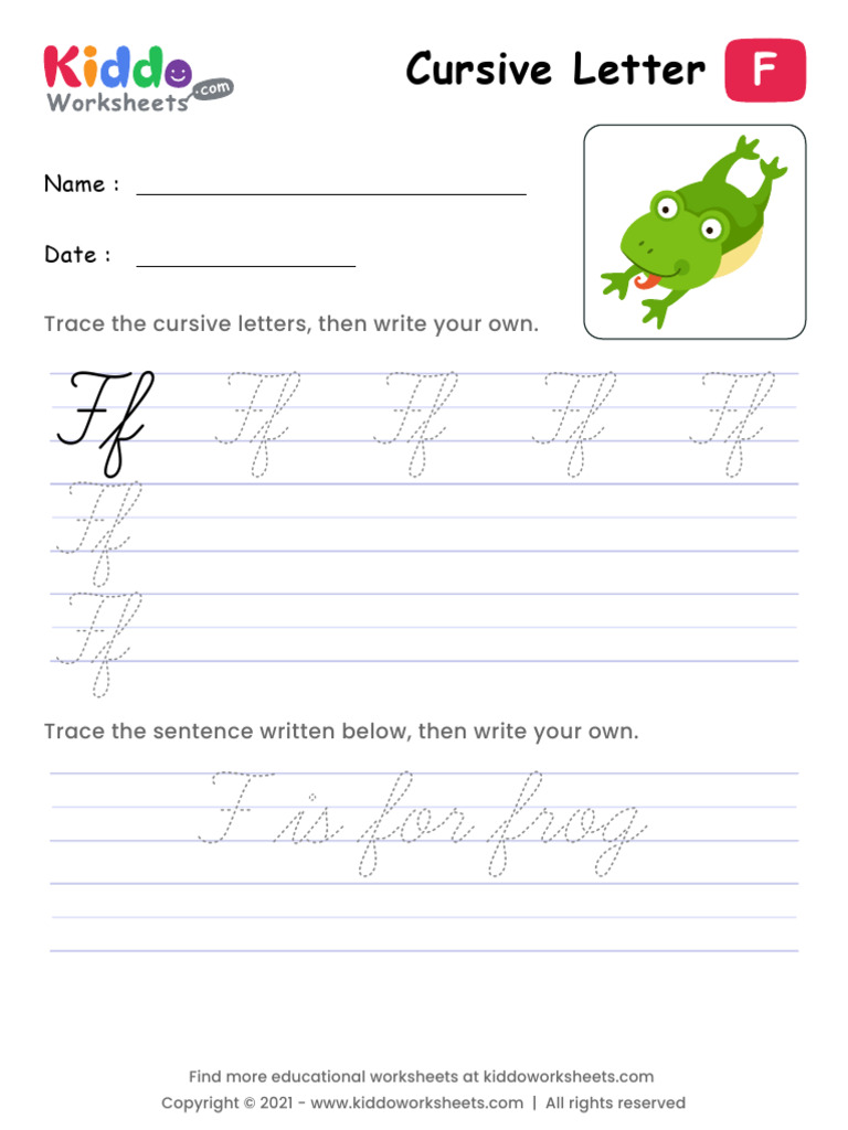 Cursive Letter F Worksheet | PDF