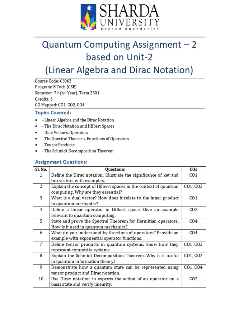 Unit-2 Assignment-2 Quantum Computing CS063 | PDF