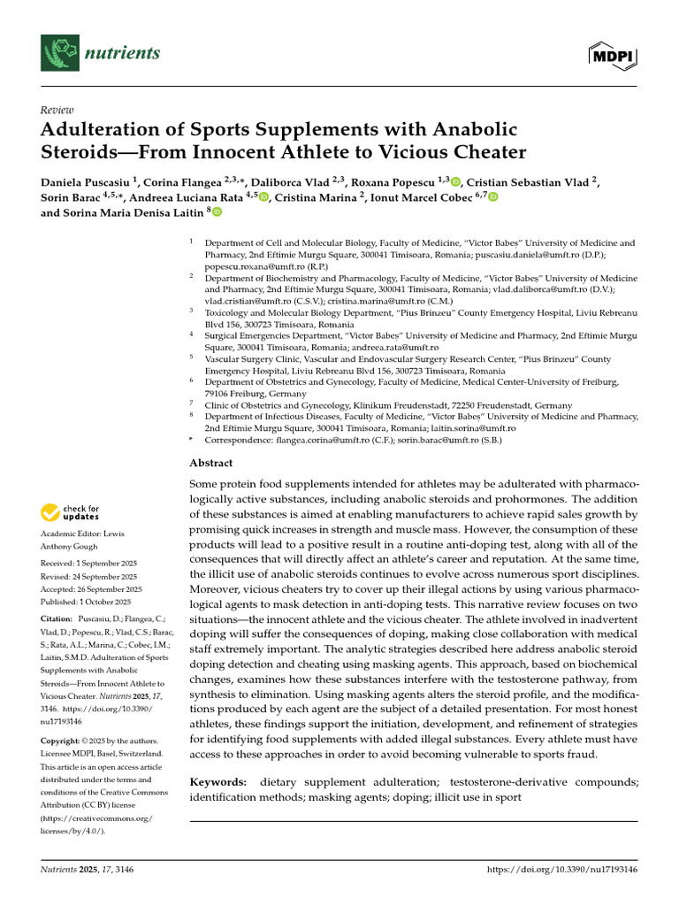Nutrients 17 03146 | PDF | Doping In Sport | Testosterone
