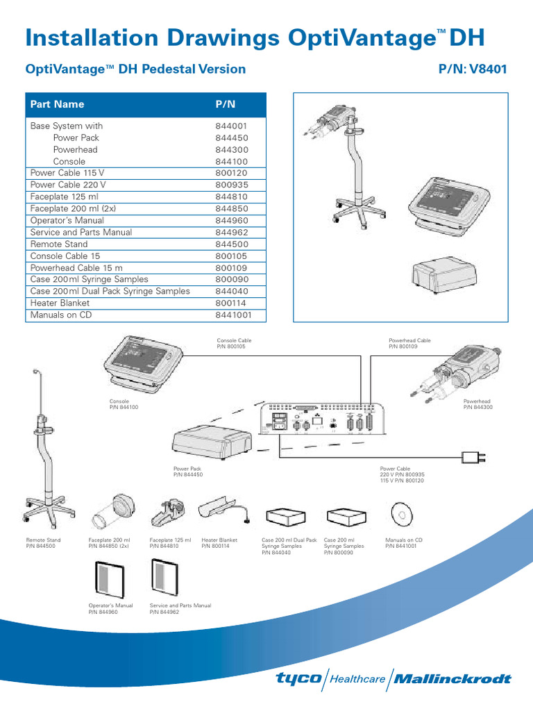 OptiVantage Installation Drawings and Parts | PDF | Equipment | Medical ...
