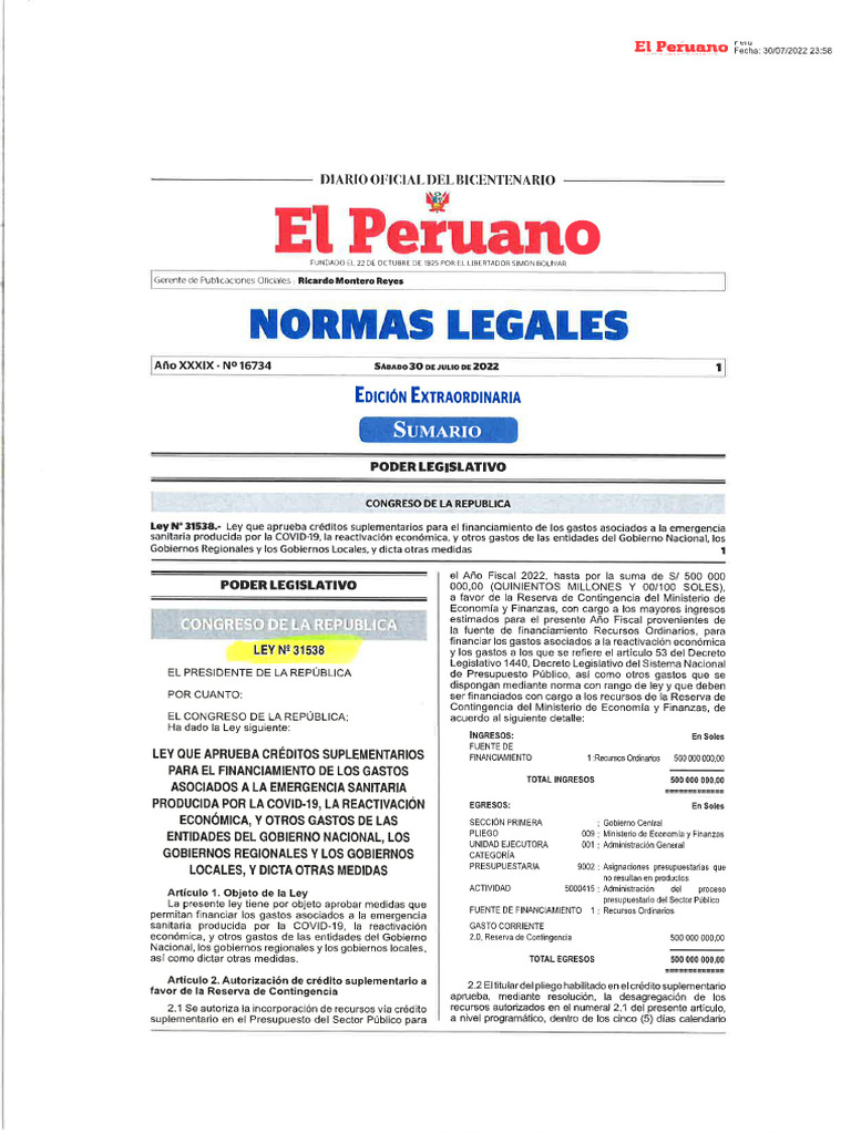 Ley #31538 | PDF