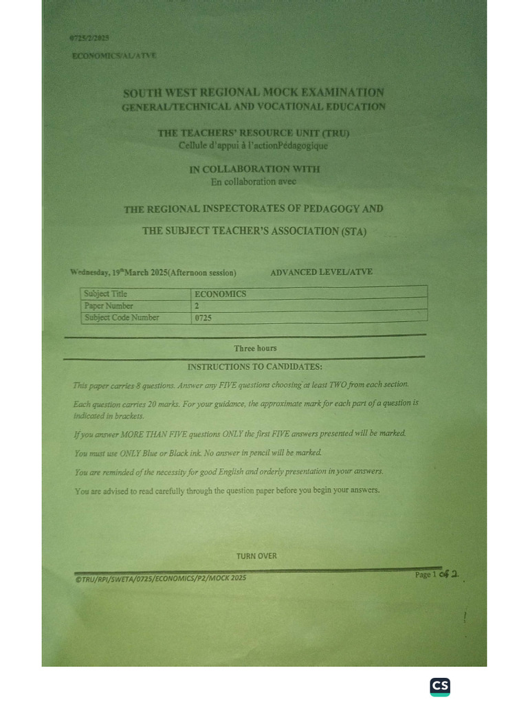 Econs Advanced SWR Mock P2 | PDF