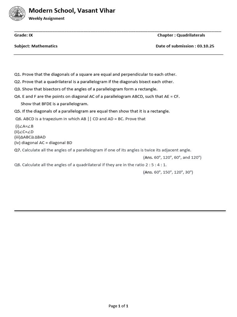 2692025154645450mathematics Assignment For Grade IX | PDF
