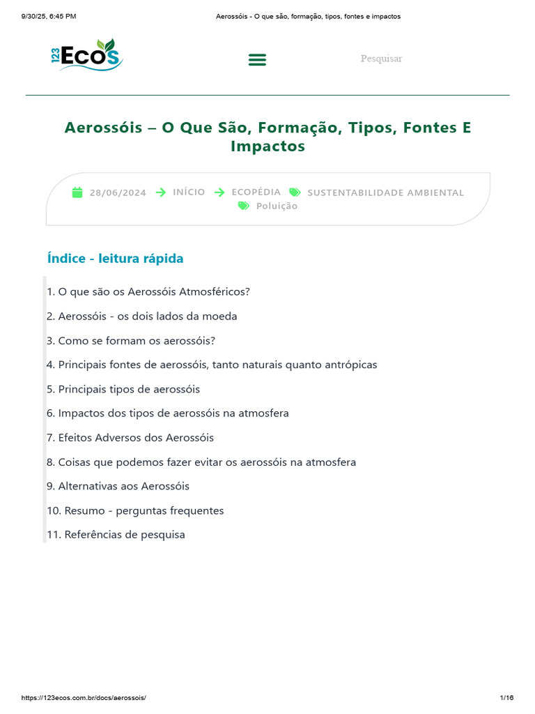Aerossóis: Tipos, Formação e Impactos | PDF | Poluição | Poluição do ar