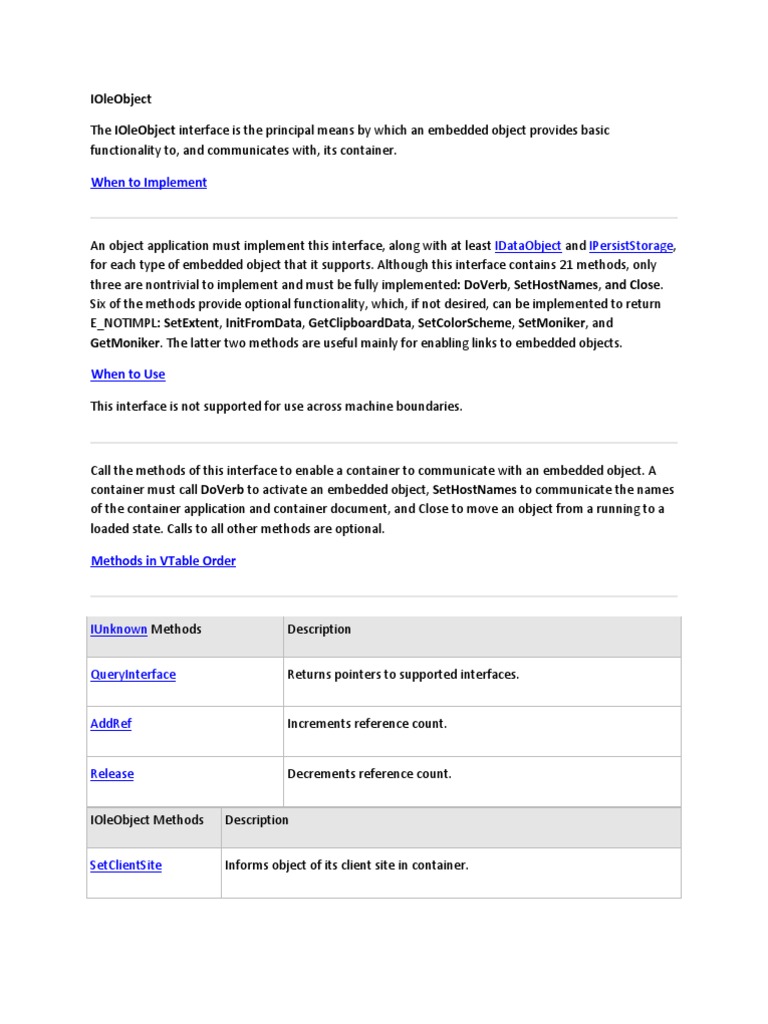When To Implement: Ioleobject | PDF | Interface (Computing) | Object (Computer Science)