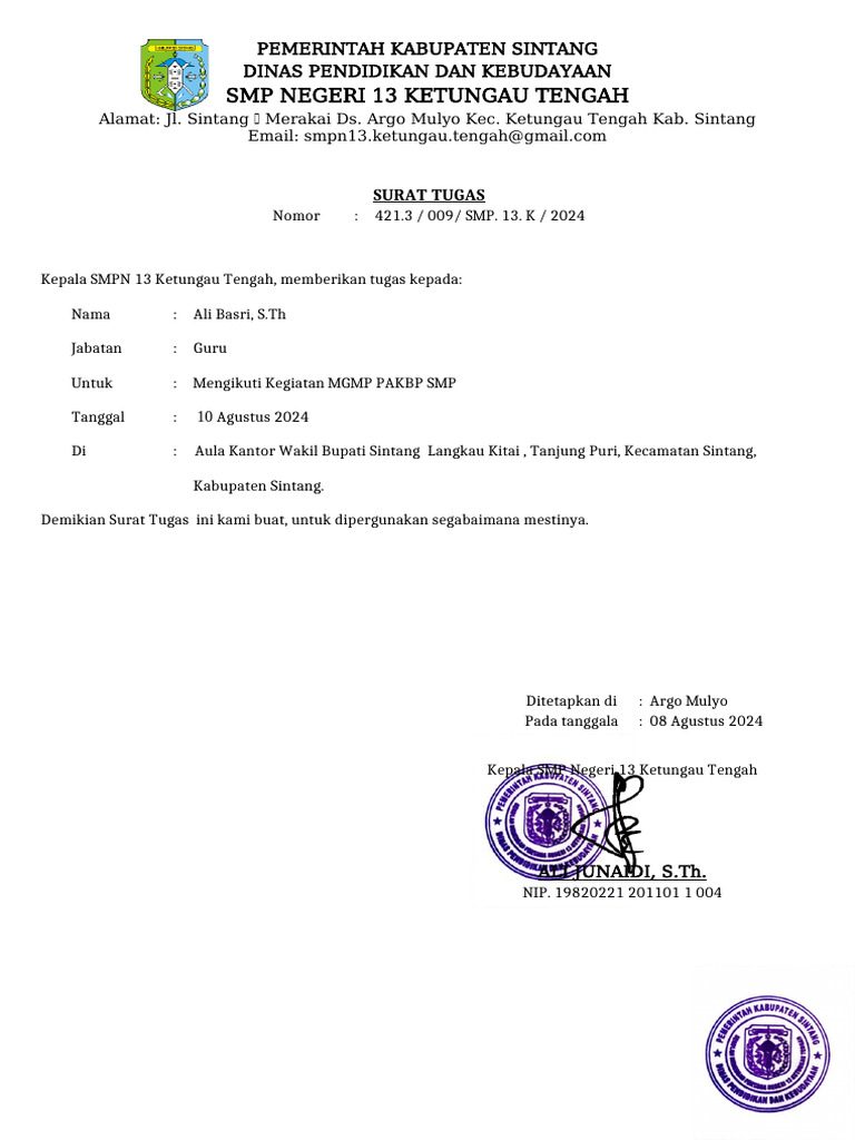 Surat Tugas MGMP Agustus 2024 | PDF