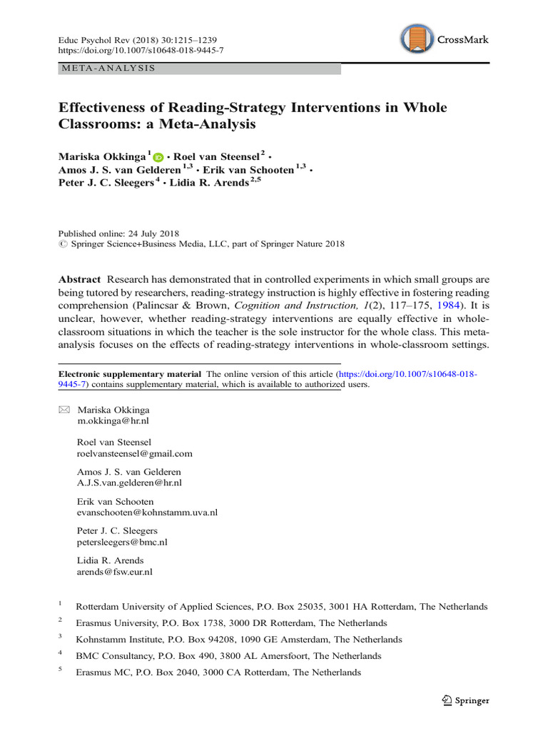 Effectiveness of Reading-Strategy Interventions in Whole Classrooms A ...