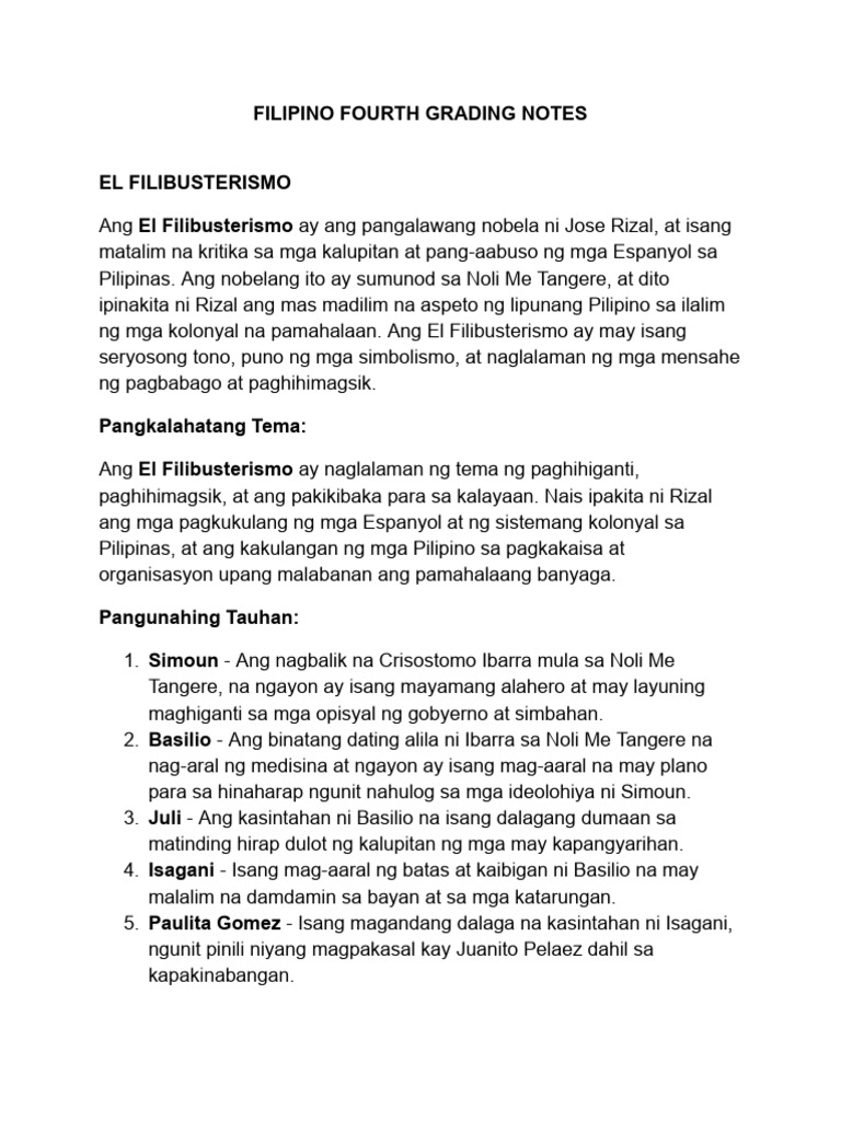 Filipino Fourth Grading Notes | PDF