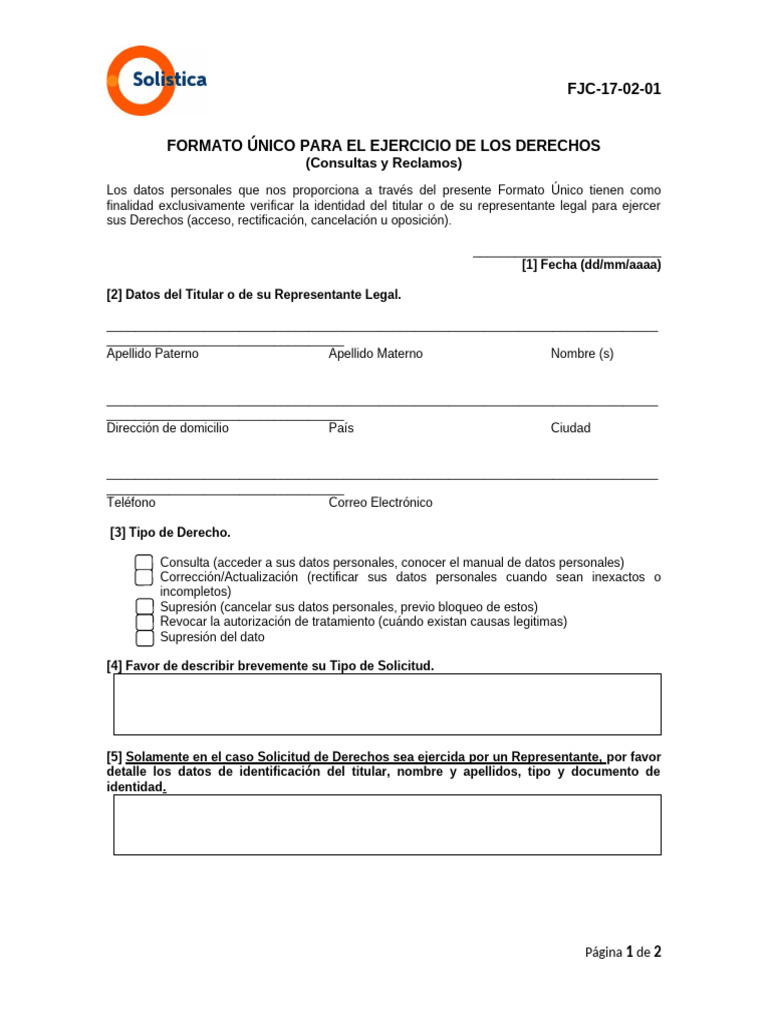 Formato para Ejercicio de Derechos Personales | PDF