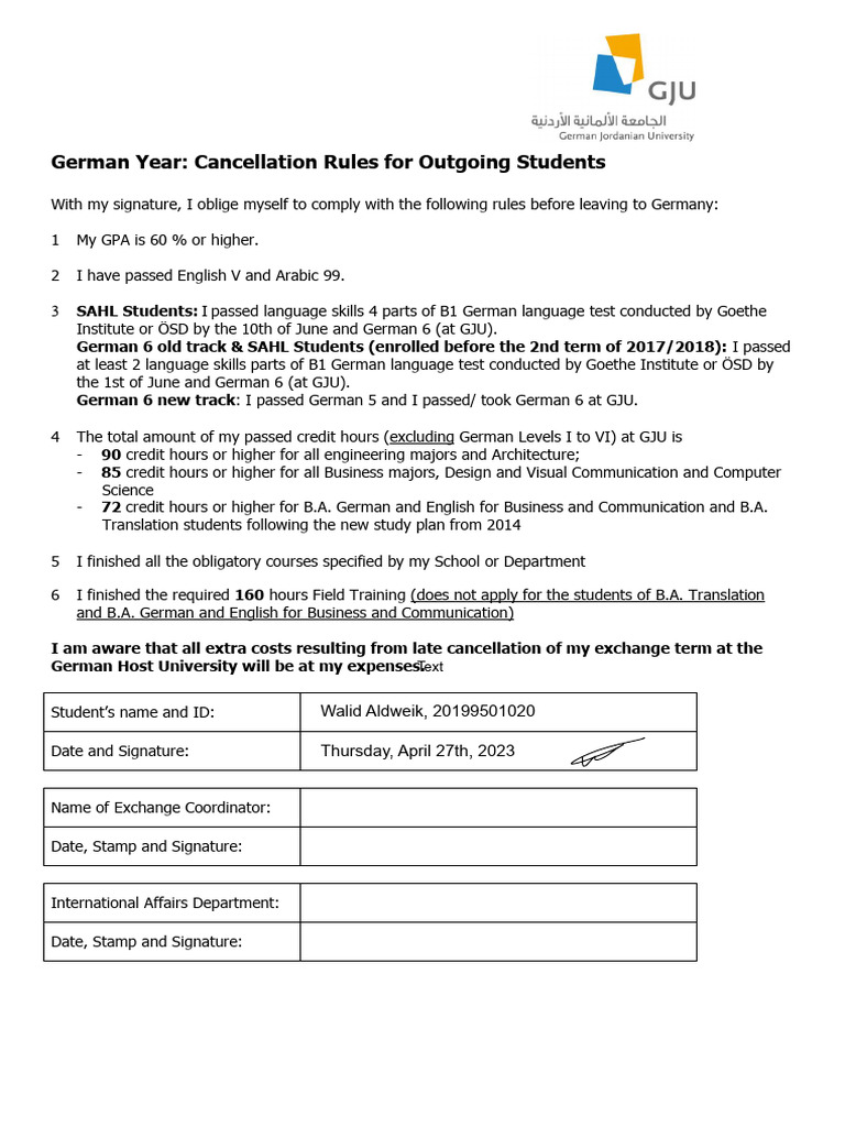 German Year Cancellation Rules for Students | PDF