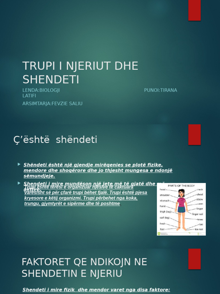 Trupi I Njeriut Dhe Shendeti Biologji Tirana | PDF