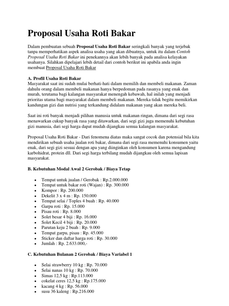 Proposal Usaha Roti Bakar | PDF