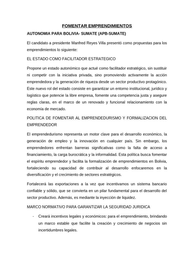 Fomentar Emprendimientos: Autonomia para Bolivia-Sumate (Apb-Sumate ...