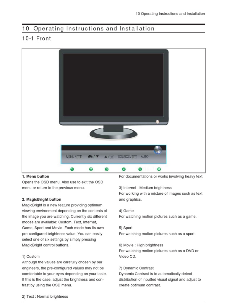 Monitor Setup and MagicBright Guide | PDF