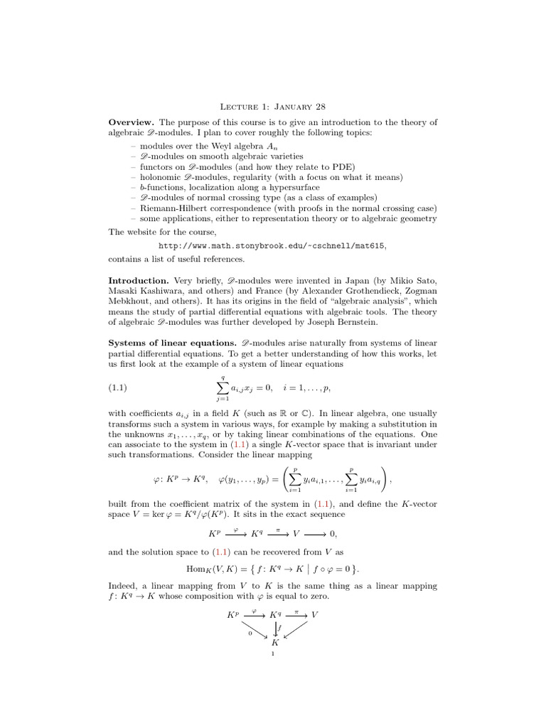 D Modules Schnell | PDF | Ring (Mathematics) | Distribution (Mathematics)
