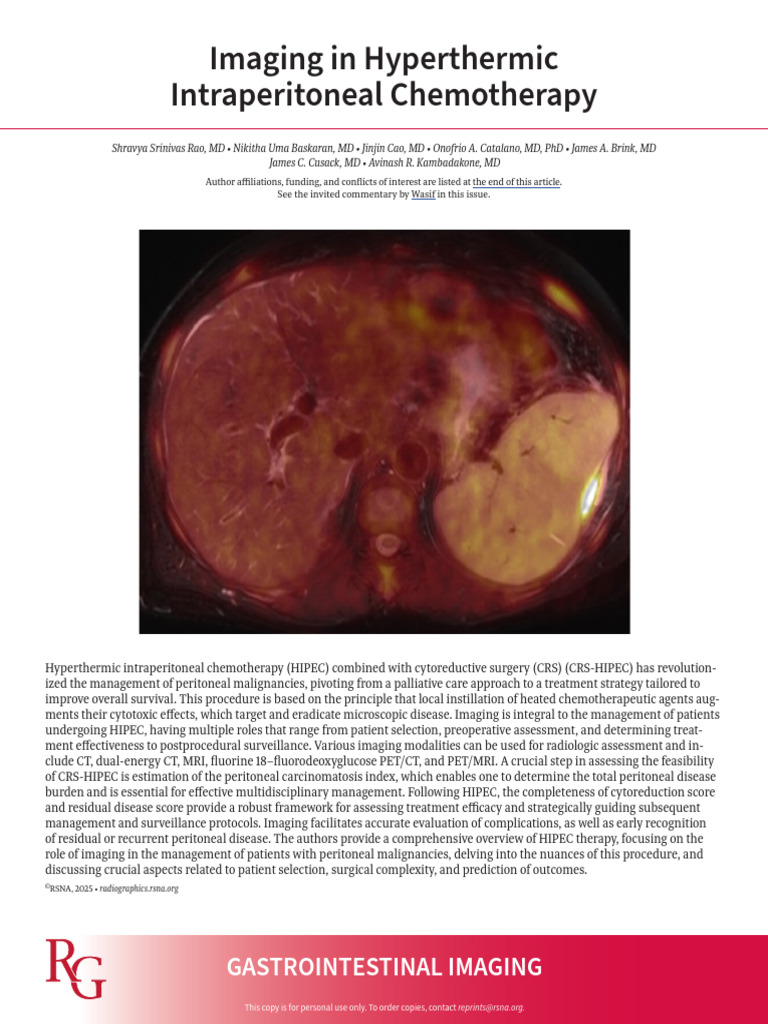 Cao Et Al 2025 Imaging in Hyperthermic Intraperitoneal Chemotherapy ...