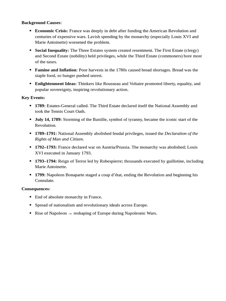 Causes and Events of the French Revolution | PDF