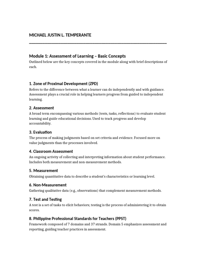 Assessment Module 1 Concepts | PDF
