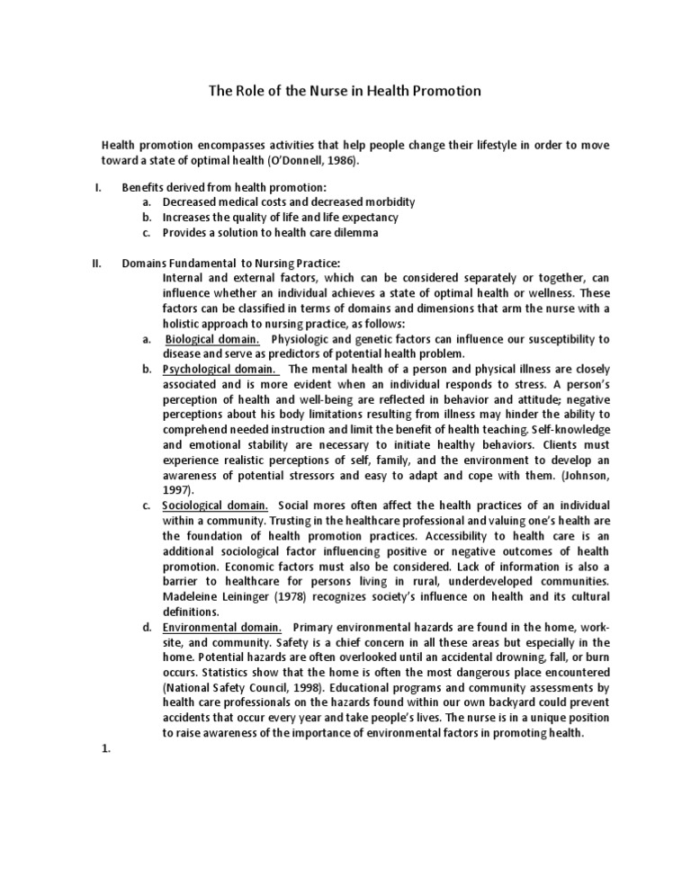 The Role of The Nurse in Health Promotion PDF | PDF | Health Promotion ...