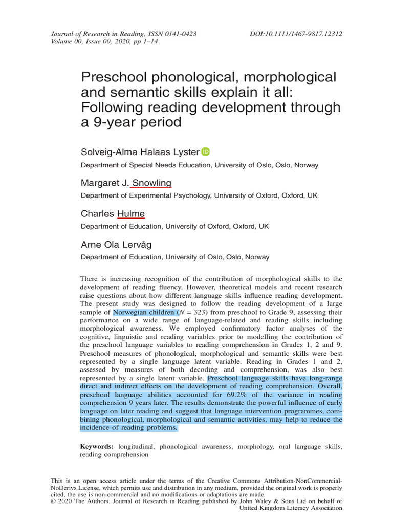 SNOWLING Preschool Phonological Morphological and Semantic | PDF | Word ...