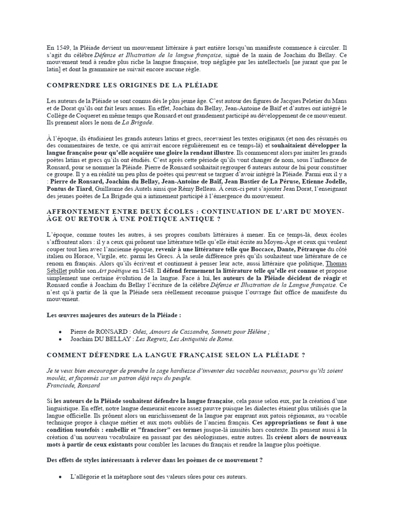 La Pléiade : Mouvement Littéraire Français | PDF
