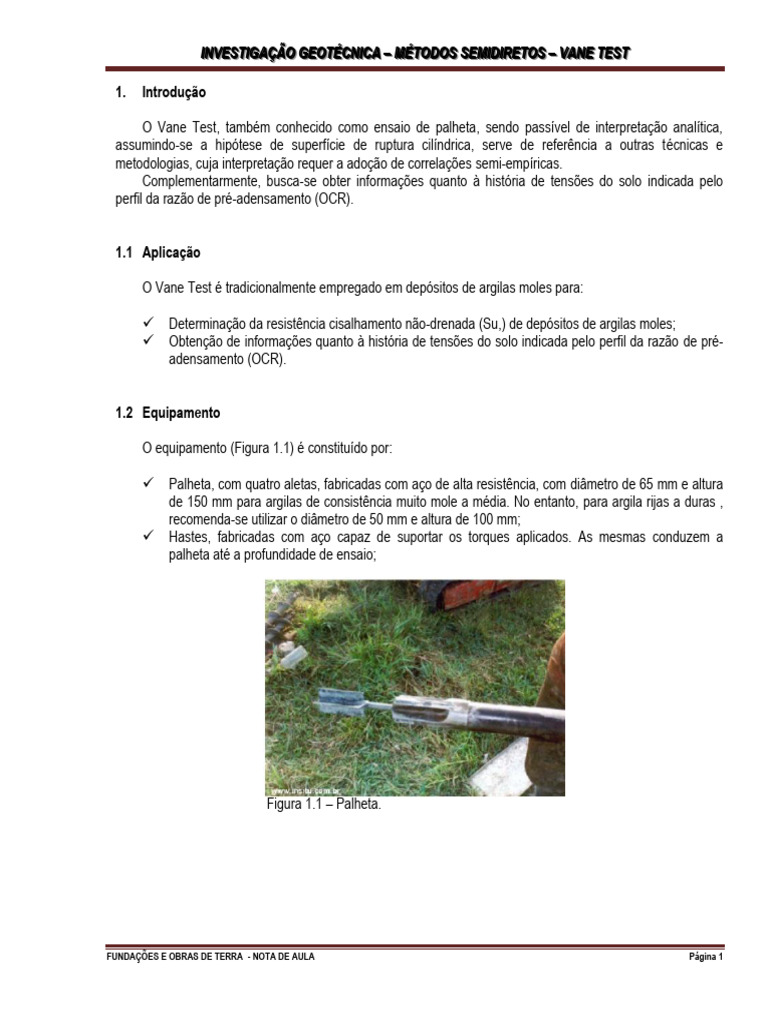 Vane Test: Método e Aplicações em Solo | PDF