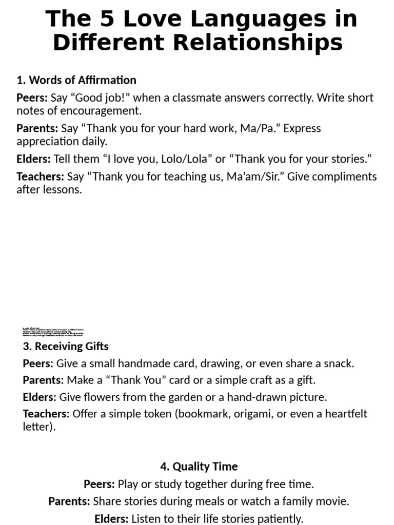 The 5 Love Languages in Different Relationships | PDF