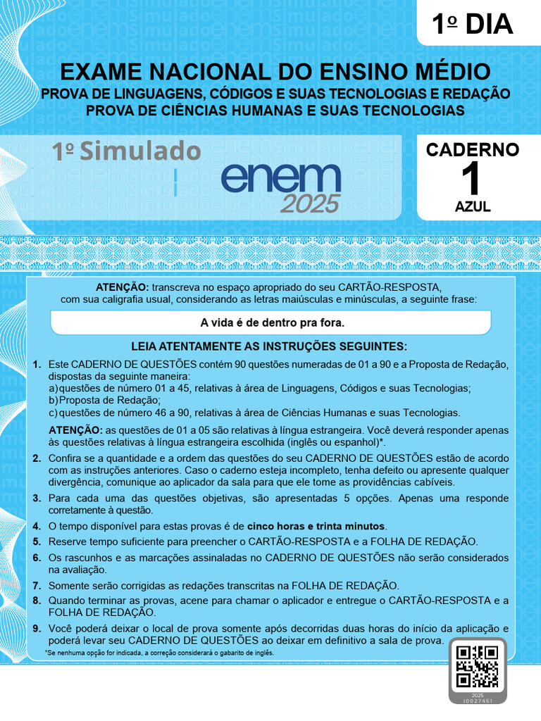 1º Simulado Enem 2025 - 1º Dia - Prova-Compactado | PDF