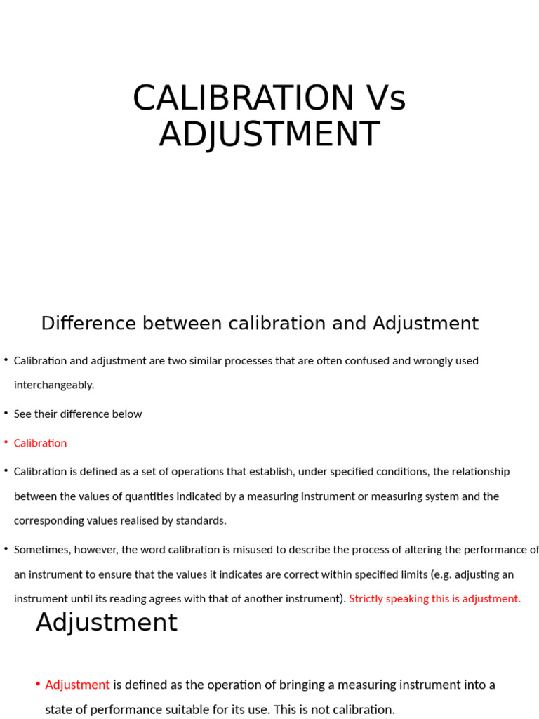 Calibration Vs Adjustiment | PDF | Calibration | Metrology