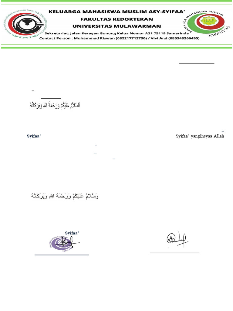 Undangan Muktamar KMM Asy-Syifaa 2022 | PDF