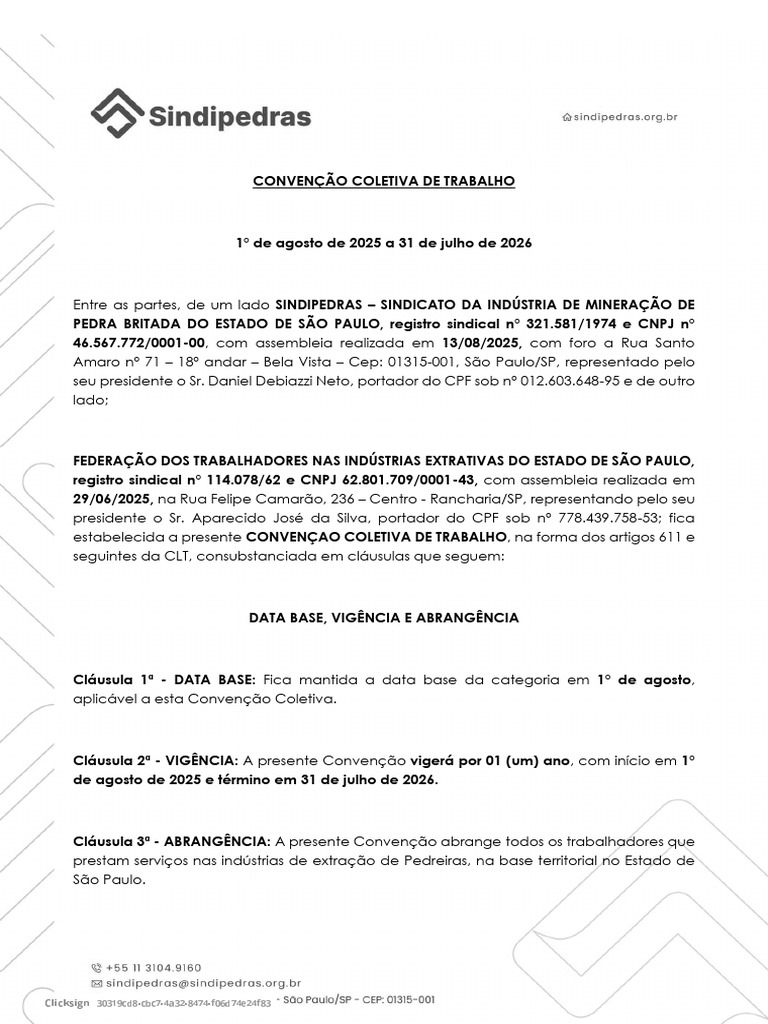 CCT 2025 2026 Federacao | PDF | Hora extra | Férias trabalhistas