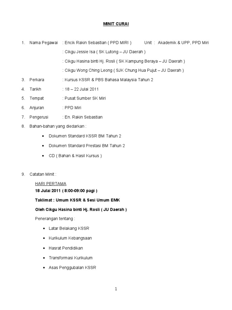 Minit Curai KSSR BM Tahun 2 | PDF