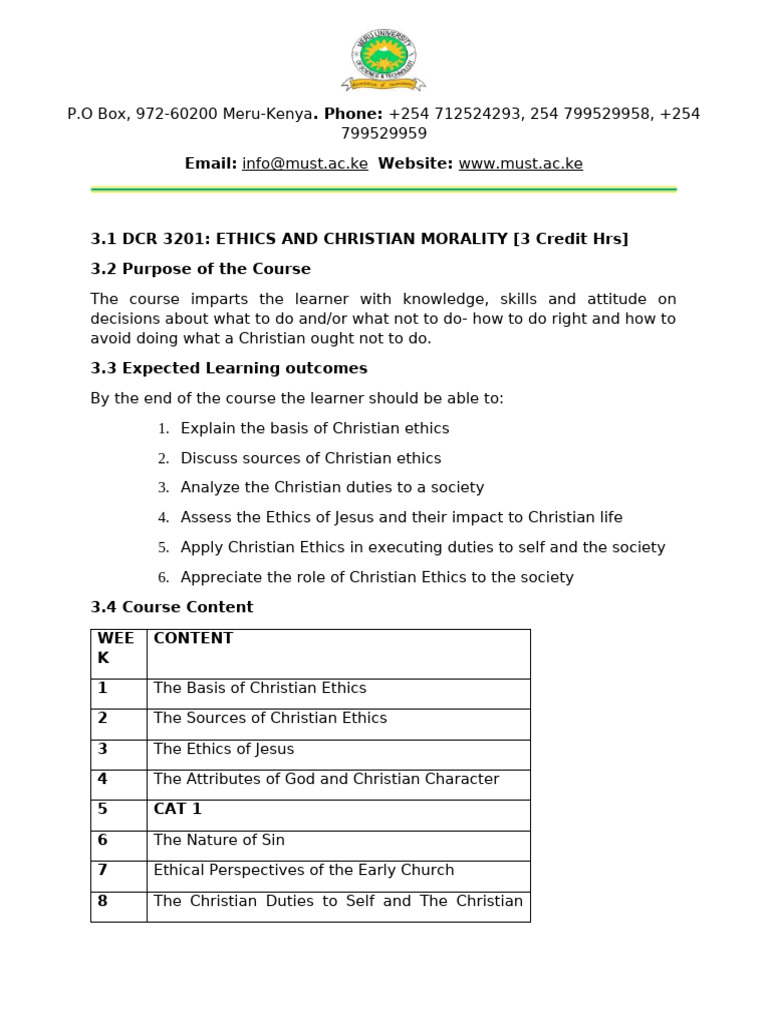 DCR 3201 Course Outline | PDF | Christian Ethics | Learning