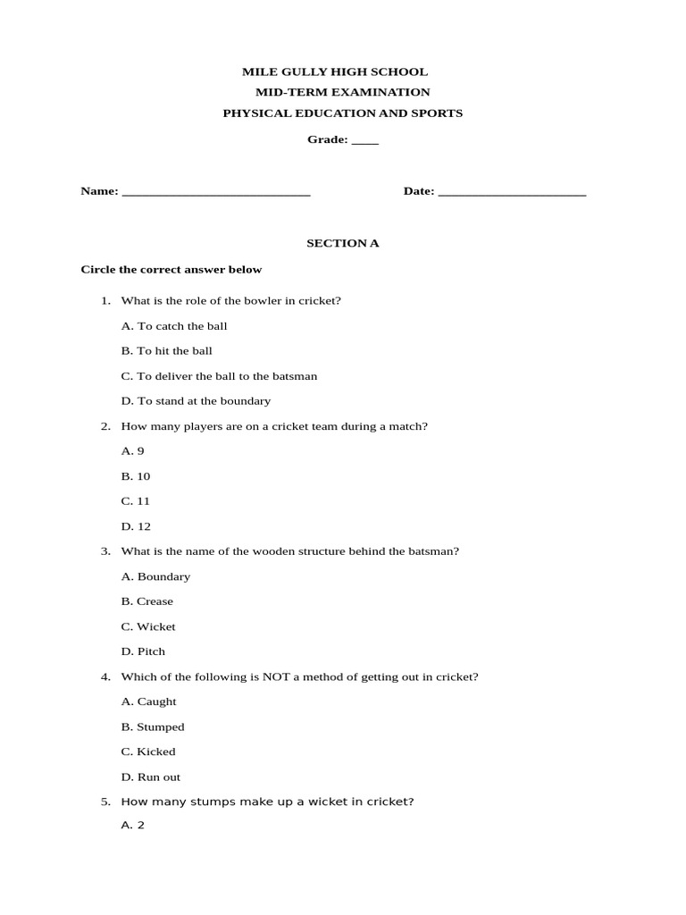 Cricket Mid-Term Exam for Students | PDF | Cricket | Bowling (Cricket)
