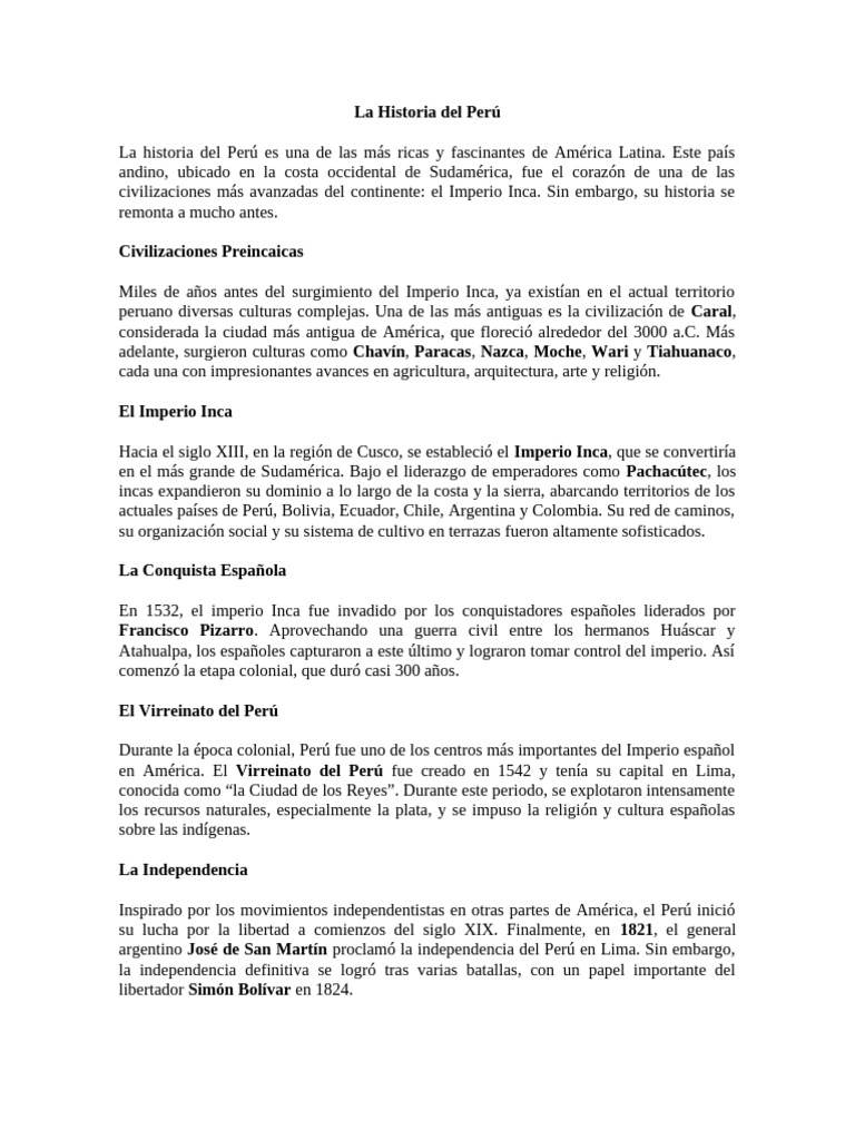 Historia Completa del Perú | PDF | Perú | Imperio Inca