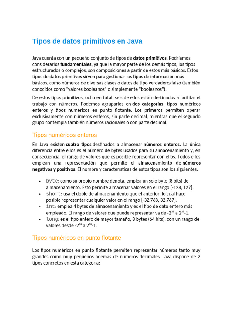 Tipos de Datos Primitivos en Java | PDF | Tipo de datos | Cadena ...