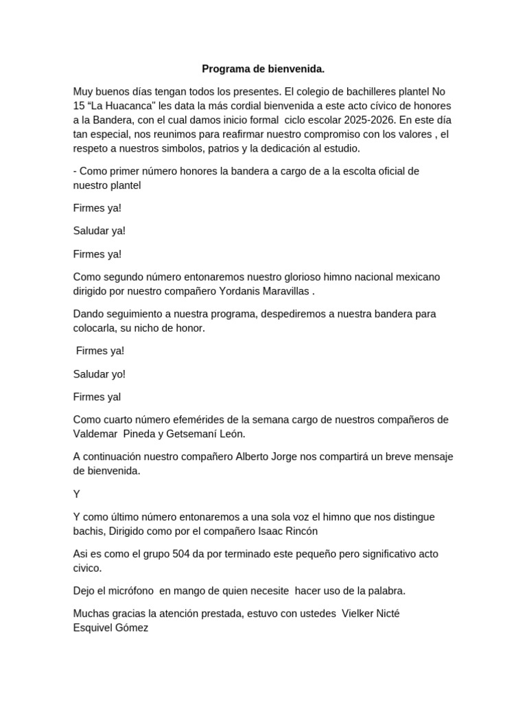 Programa de Bienvenida | PDF