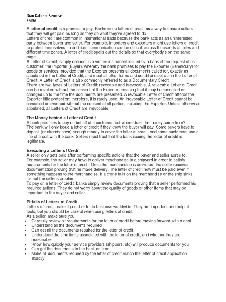 Understanding Letters of Credit | PDF | Letter Of Credit | Services ...