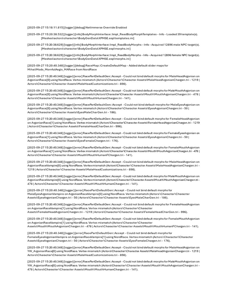 Body Morphs and Race Errors Log | PDF | Debugging | Technology Development