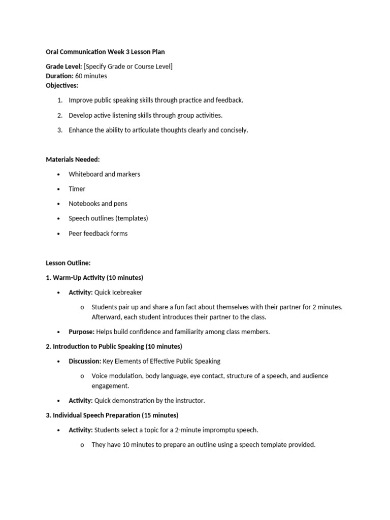 Oral Communication Week 3 Lesson Plan | PDF