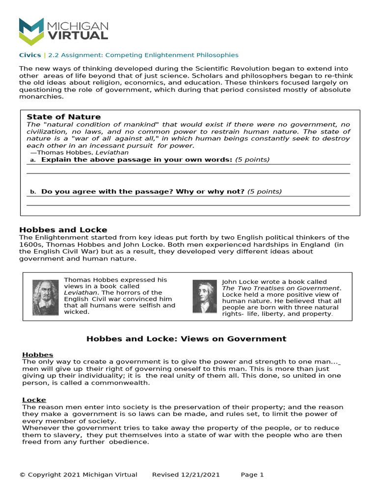 Enlightenment Philosophies: Hobbes vs. Locke | PDF | John Locke ...