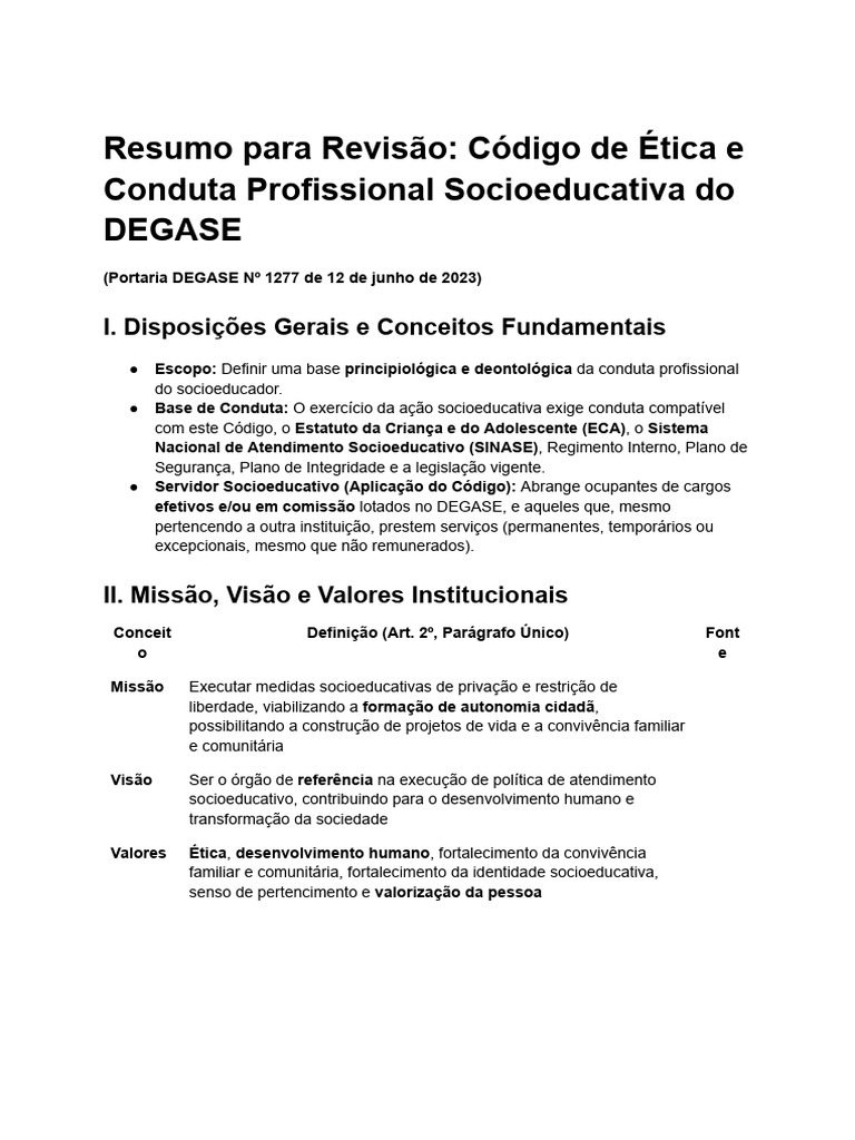Resumo para Revisão - Código de Ética e Conduta Profissional ...