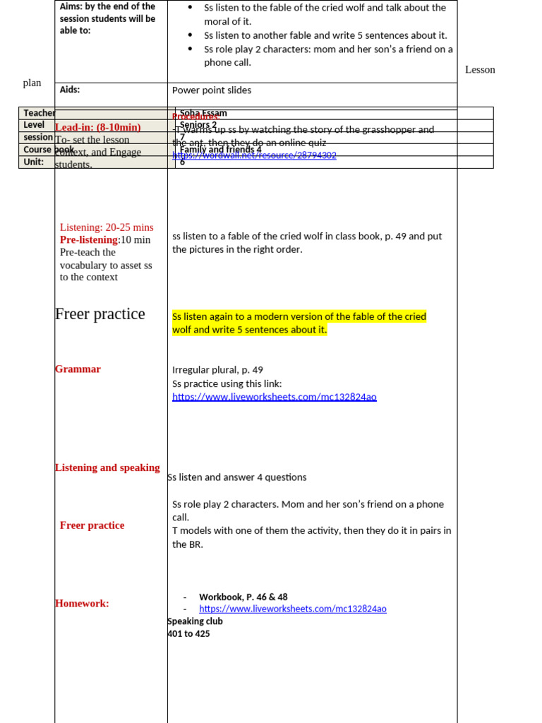 Fables Lesson Plan for Seniors 2 | PDF