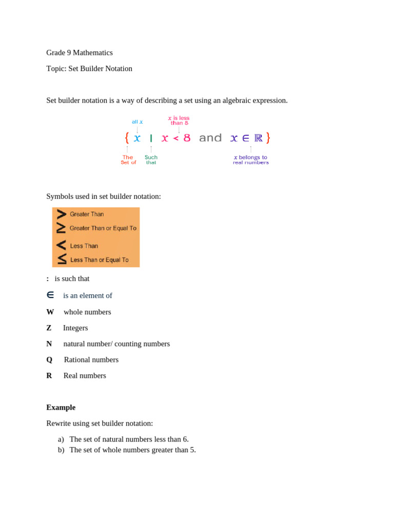 GR 9 - Set Builder Notation | PDF