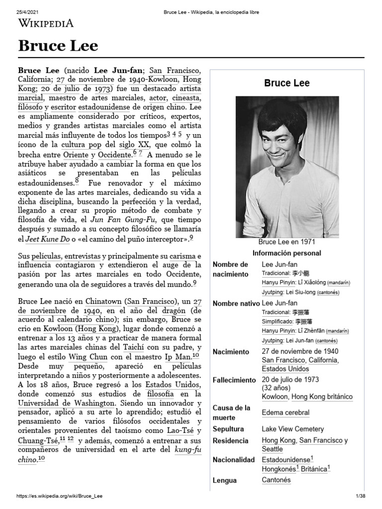 Bruce Lee - Wikipedia. | PDF | Bruce Lee
