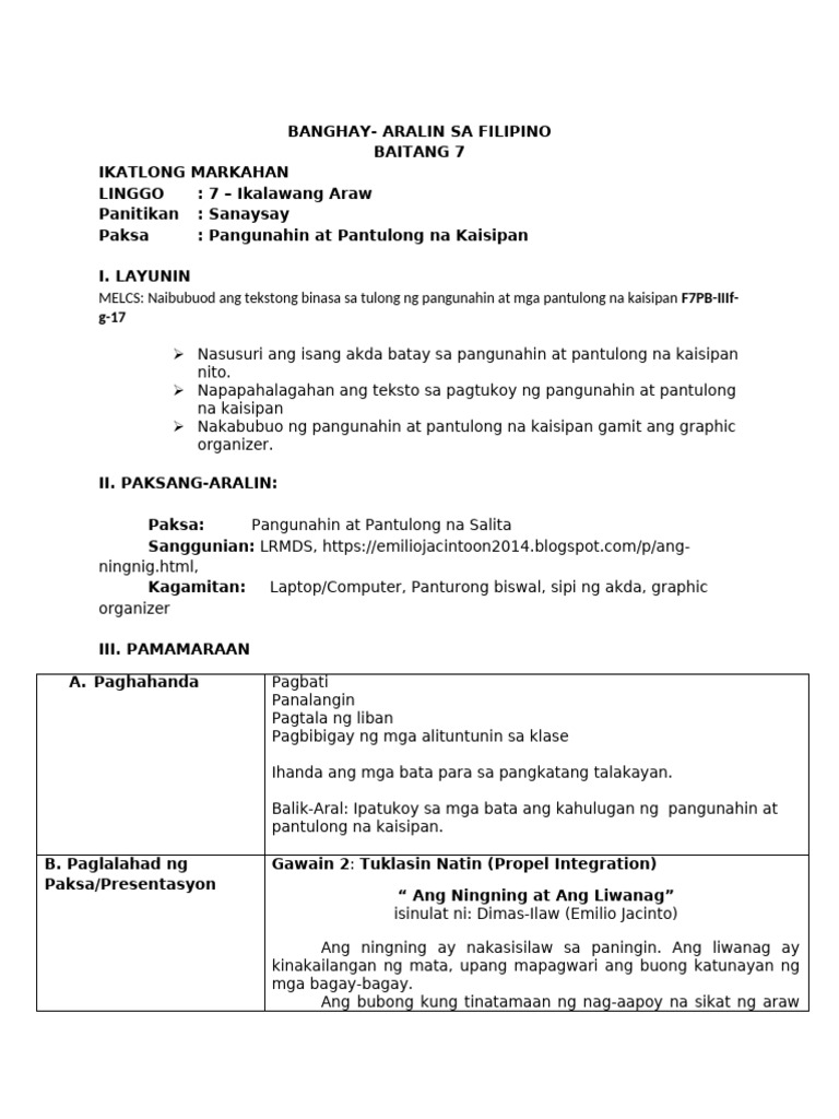 Filipino 7 Q3 W7 D2 | PDF