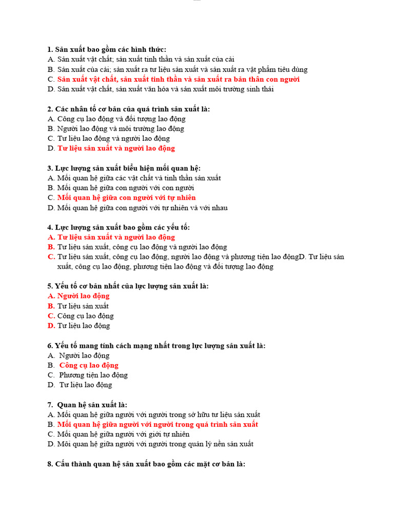 Top 100 Cau Trac Nghiem Triet Hoc Mac Lenin Truong Dai Hoc Kinh Te Tha ...