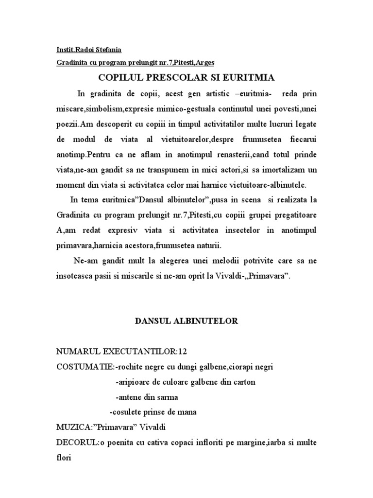 Copilul Prescolar Si Euritmia | PDF