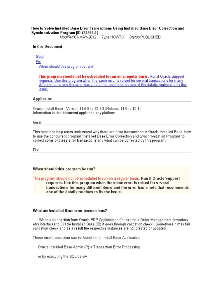 Resolving Installed Base Transaction Errors | PDF | Oracle Database ...